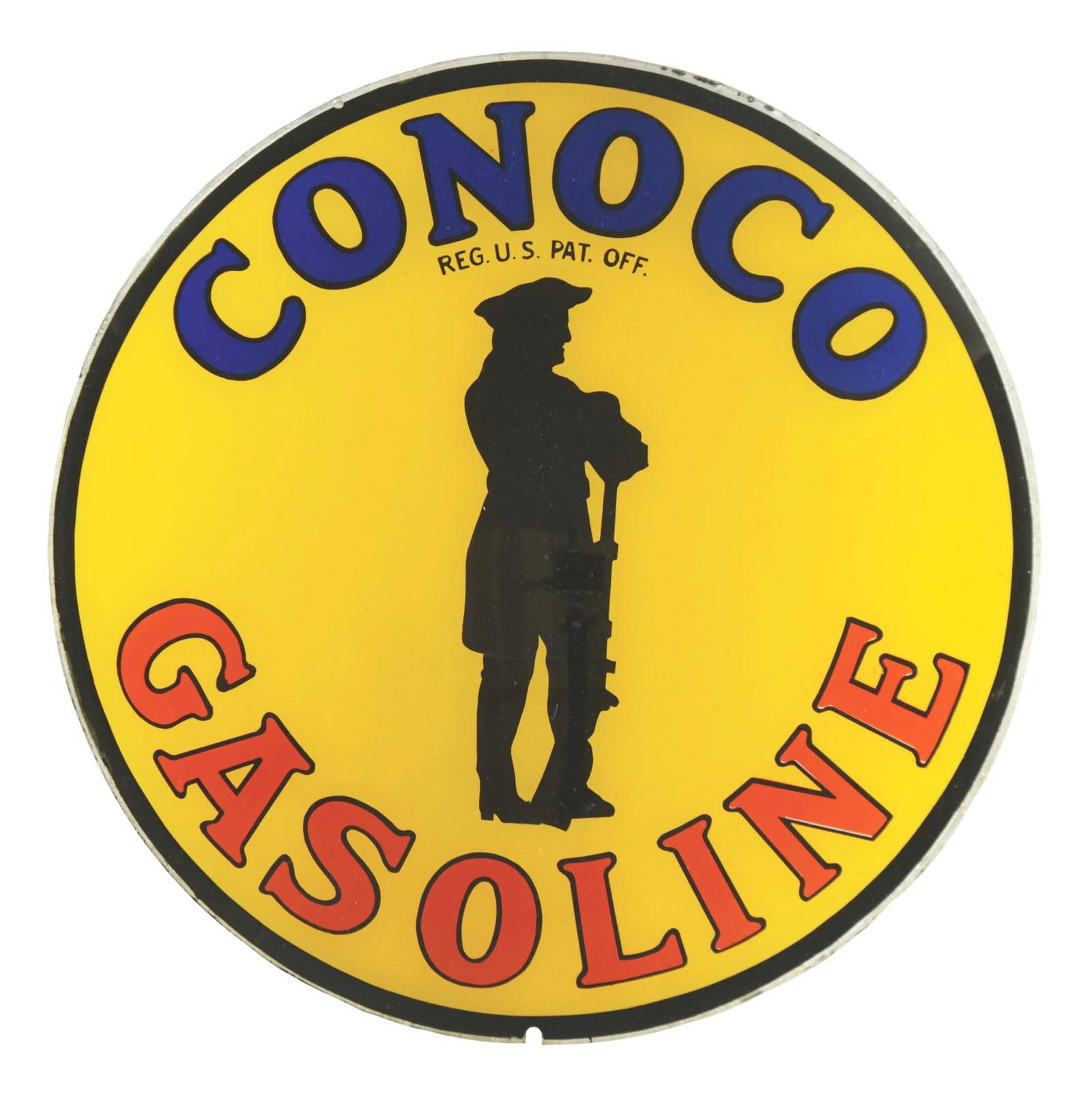 Conoco Gasoline 15" Single Globe Lens W/ Minuteman Graphic. Auction