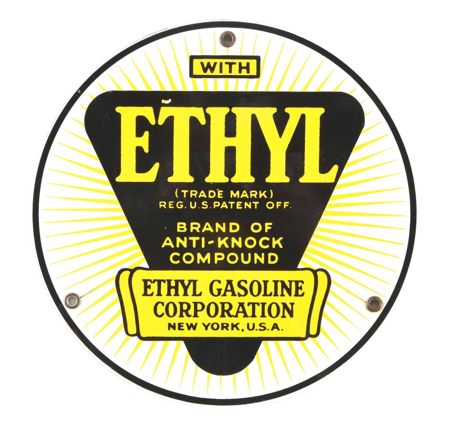 Ethyl Gasoline Corporation Porcelain Pump Sign. Auction