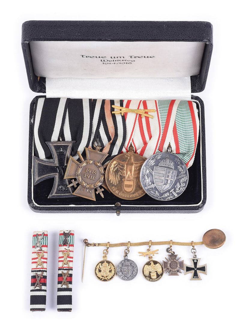 Cased Imperial German Wwi Medal Bar, Miniatures, And Ribbon Bars. Auction