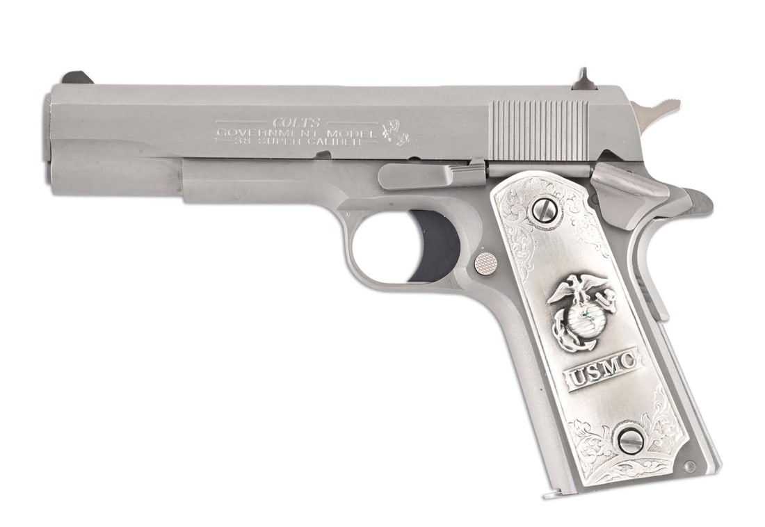(m) Brushed Stainless Colt Government Model Series 80 .38 Super Auction