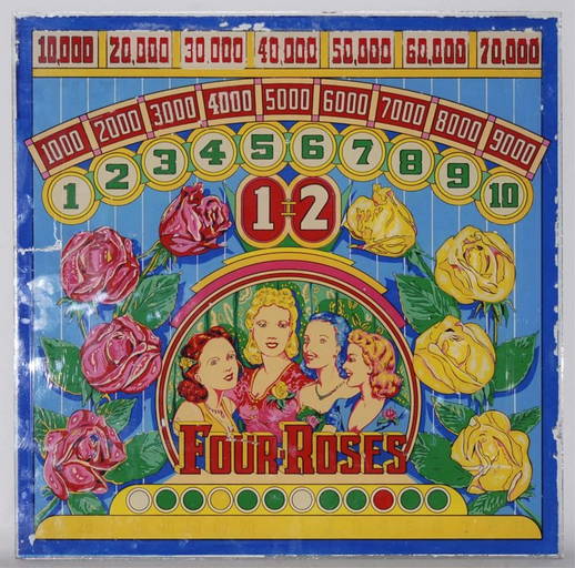 1950s Four Roses Pinball Back Glass.