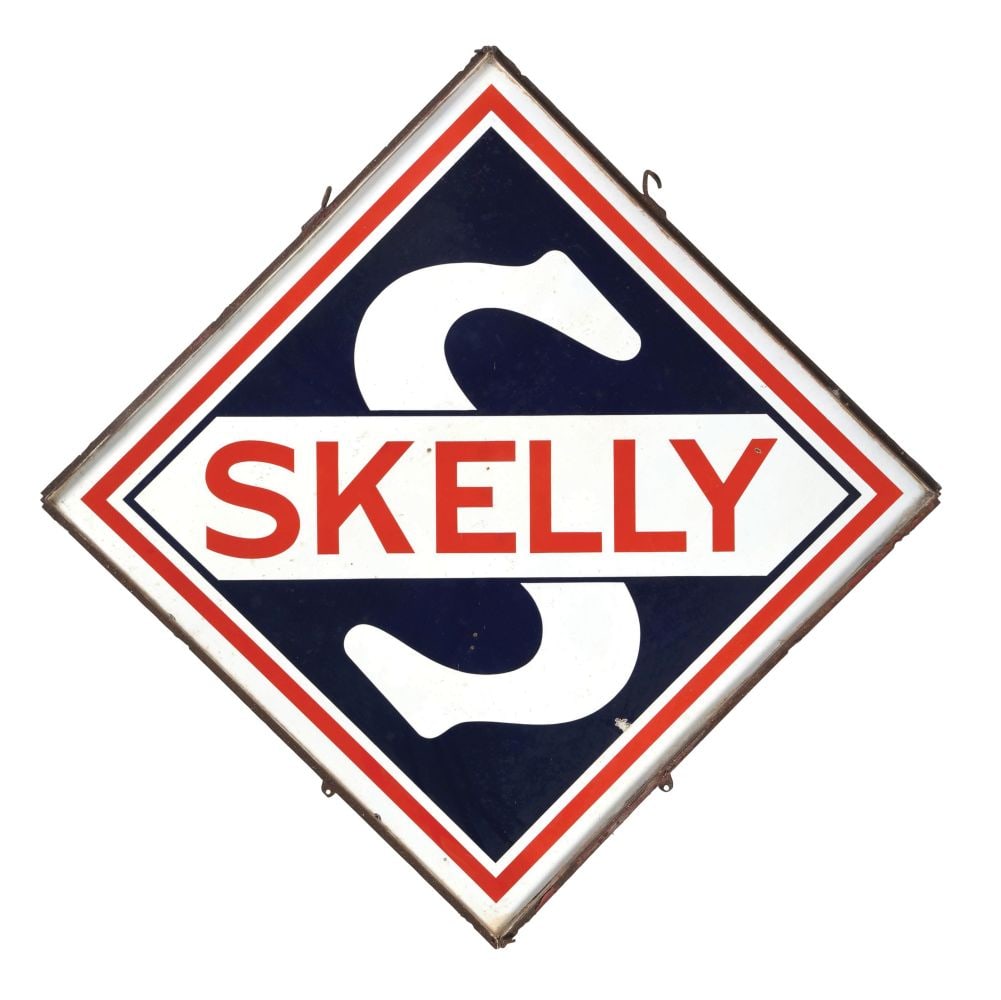 Skelly Gasoline Porcelain Sign W/ Original Metal Frame. Auction