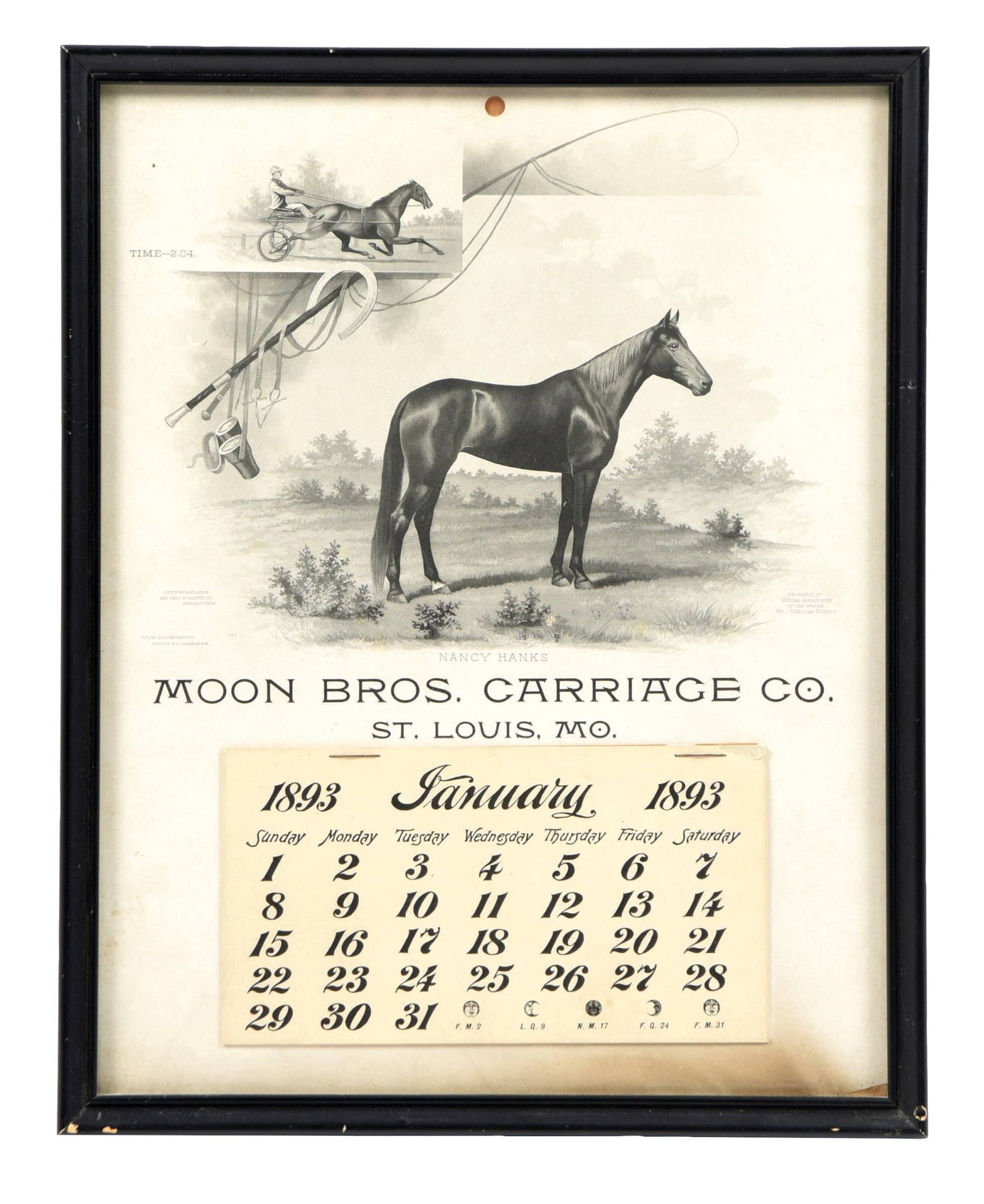1893 Calendar Advertising Moon Bros. Carriage Co. Auction