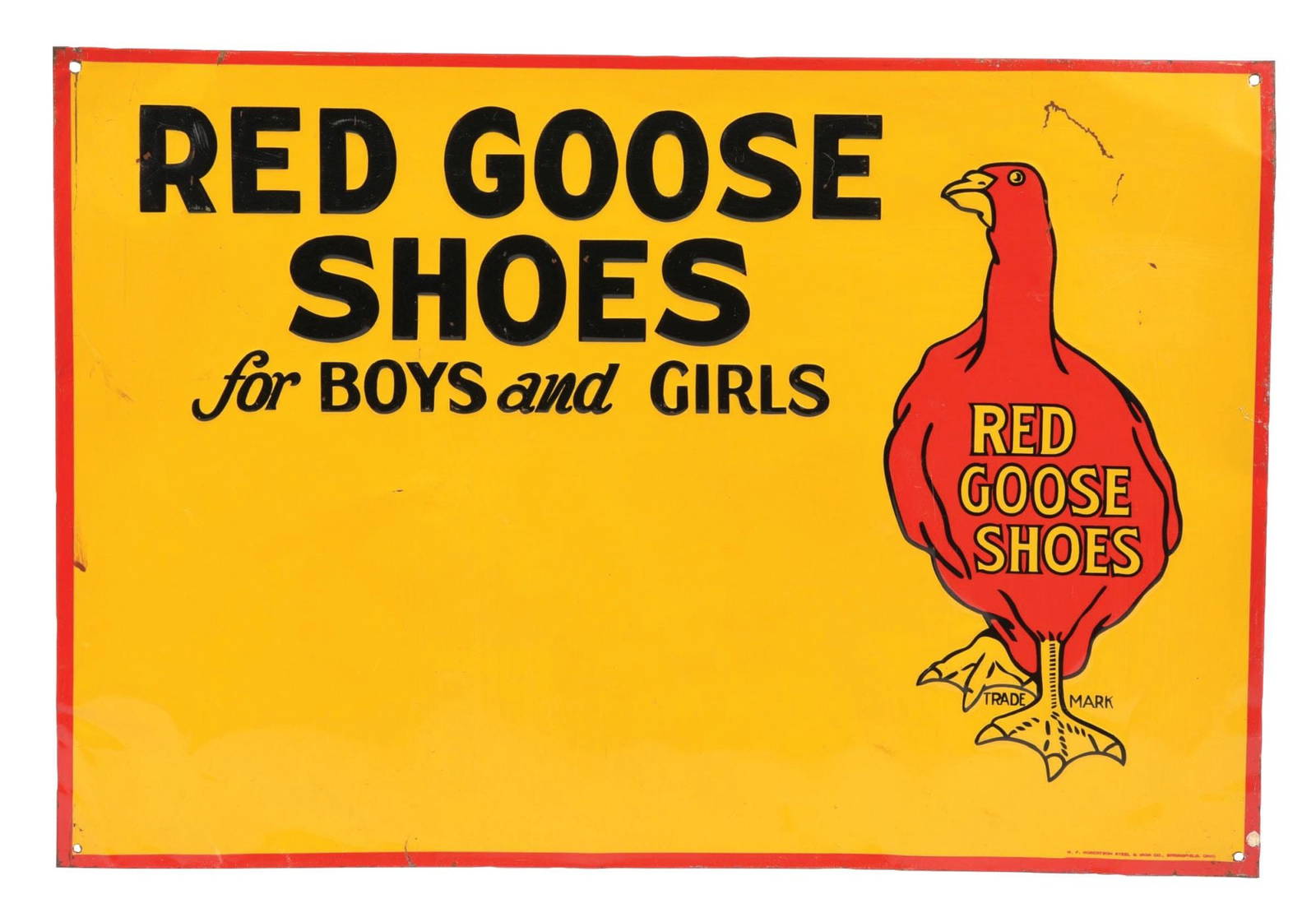 Tin Red Goose Shoes Sign W/ Company Logo Graphic Auction
