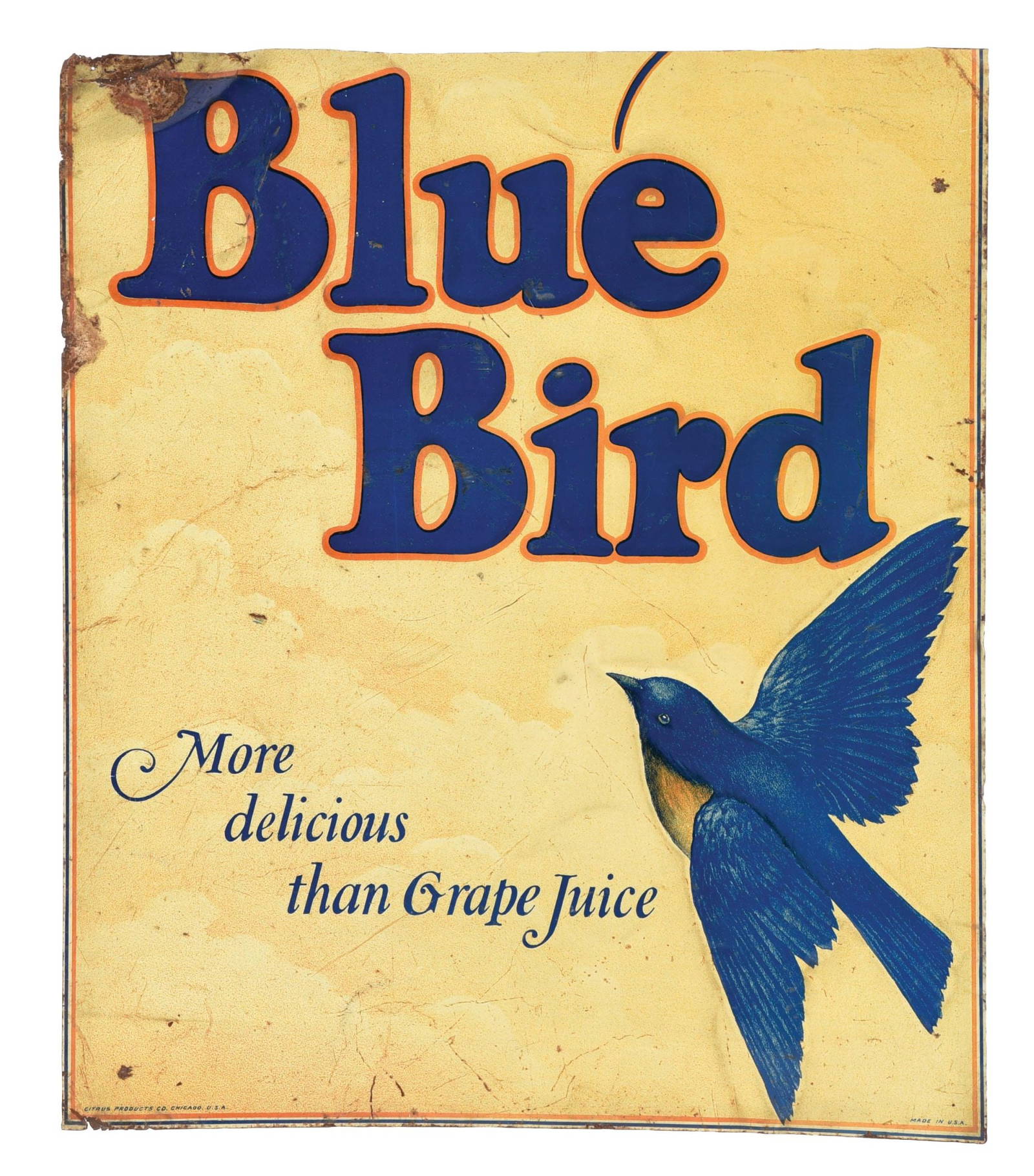 Tin Blue Bird Sign W/ Bluejay Graphic Auction
