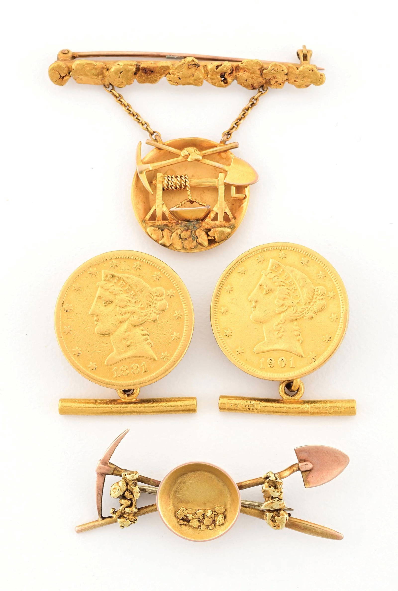 Collection Of Gold Coin Lady Liberty Cufflinks And California 10k Gold ...