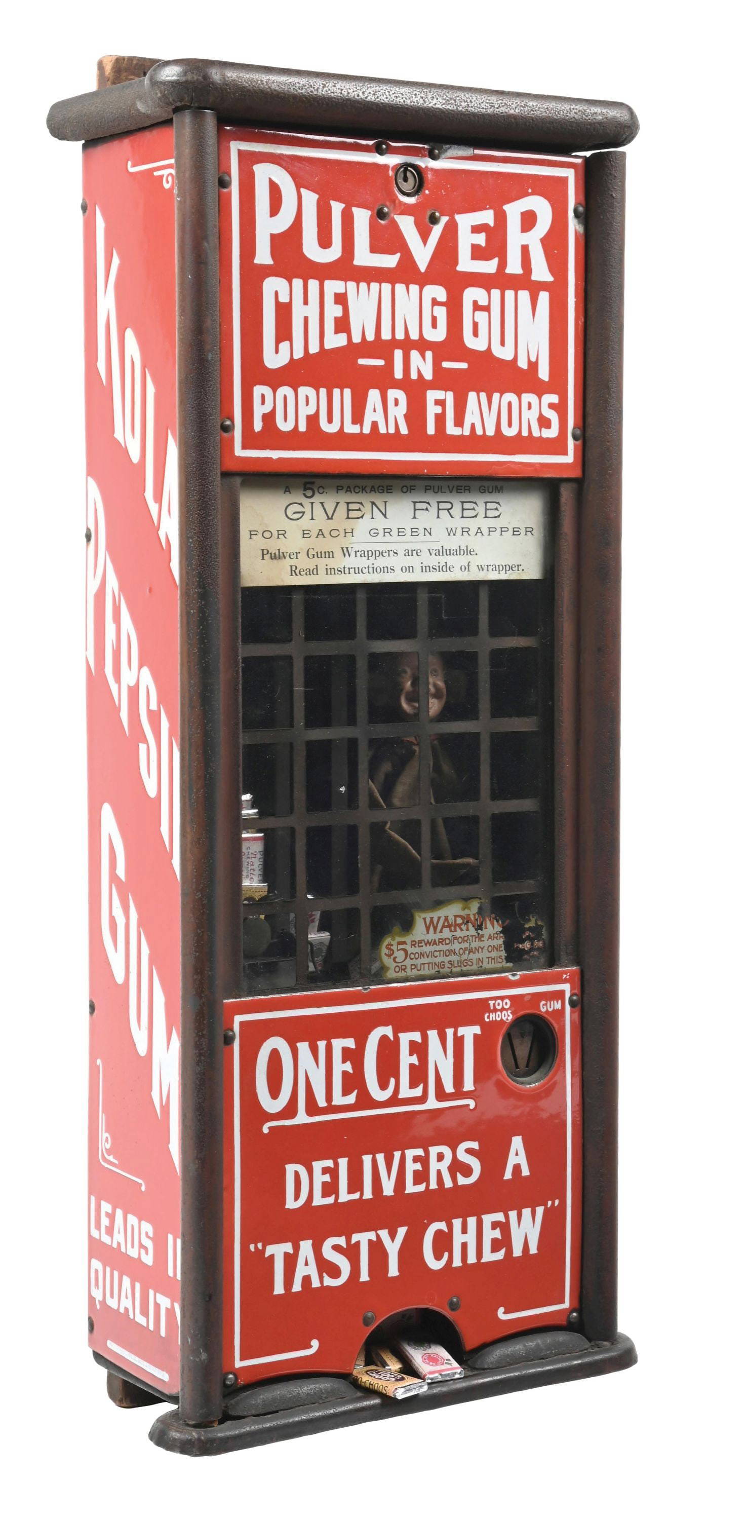 1¢ Pulver Tall Case Kola Pepsin Chewing Gum Vending Machine W/ Yellow ...