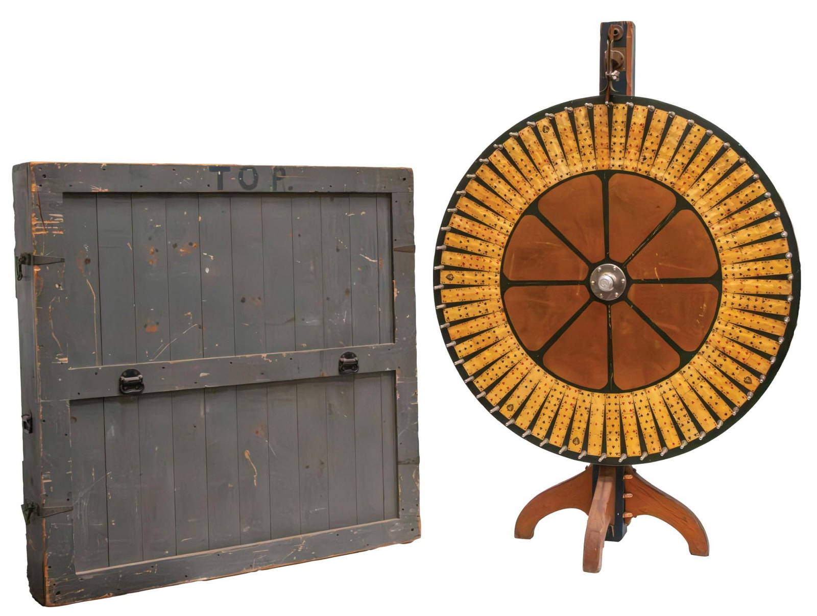 Large 5' Gambling Wheel W/ Original Wood Crate Auction
