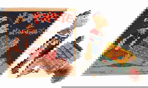 Marx Tin Litho Wind-up Popeye & Baggage Cart Toy Auction