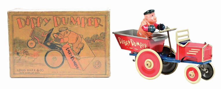 Marx Tin Litho Wind-up Popeye & Baggage Cart Toy Auction