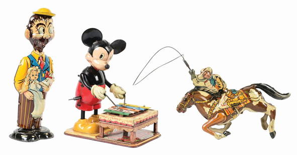 Marx Tin Litho Wind-up Popeye & Baggage Cart Toy Auction