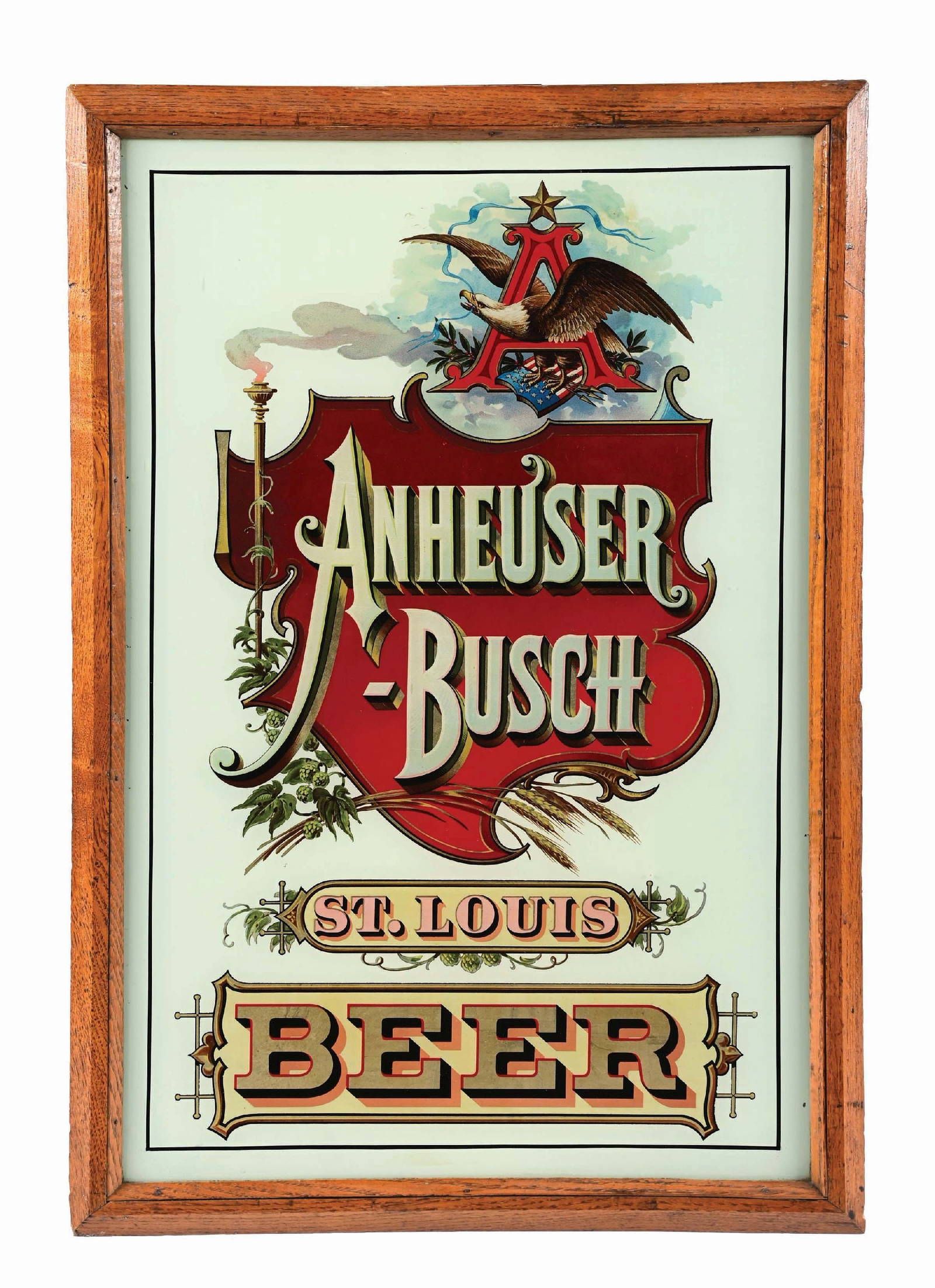 Anheuser-busch Beer Reverse Glass Corner Sign Auction