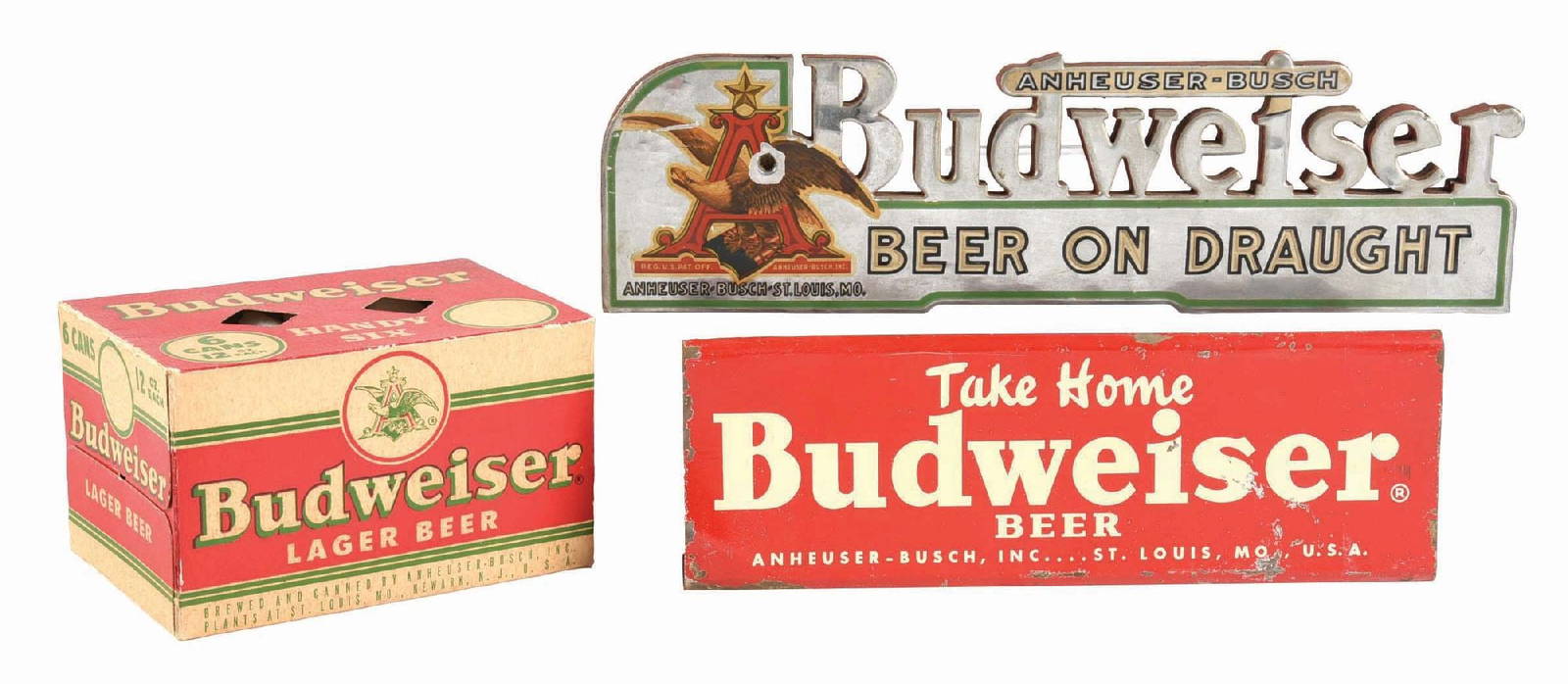 Lot Of 3: Anheuser-busch Budweiser Advertising Signs & 6-pack Auction