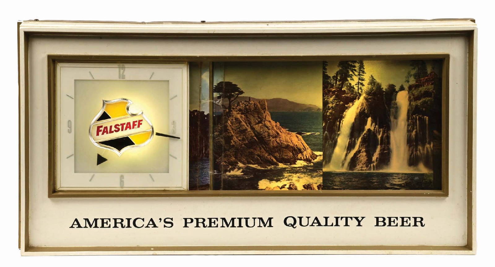 Falstaff Beer Light-up Clock W/ Ocean & Waterfall Scene Auction