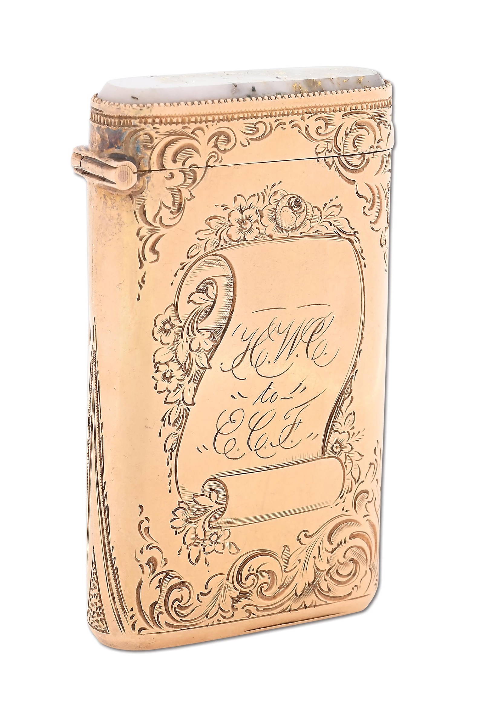 14k Yellow Gold Match Safe With Gold Quartz Auction