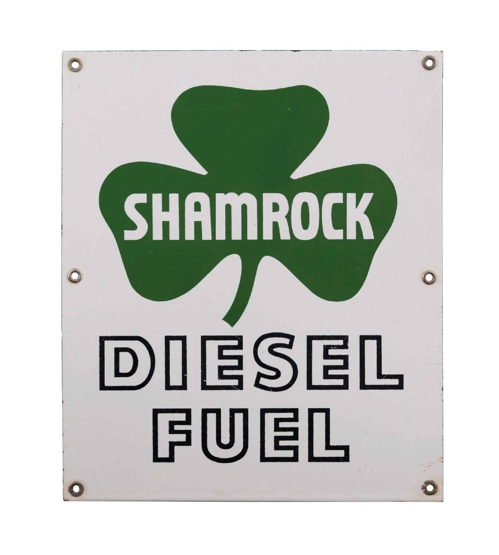 Shamrock Diesel Fuel Porcelain Pump Plate Sign W/ Shamrock Graphic Auction