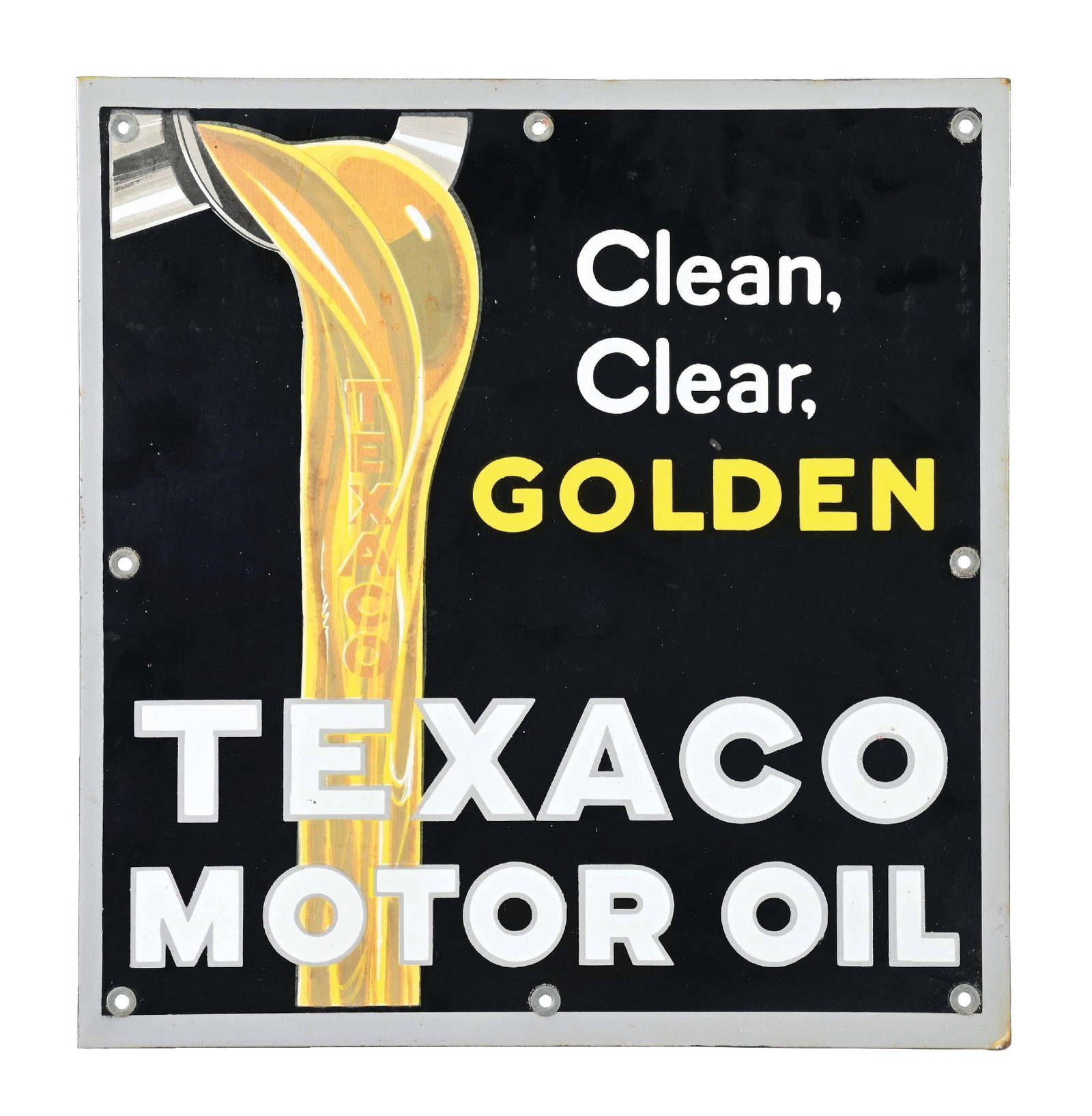 Texaco Clean Clear & Golden Motor Oil Porcelain Sign Auction