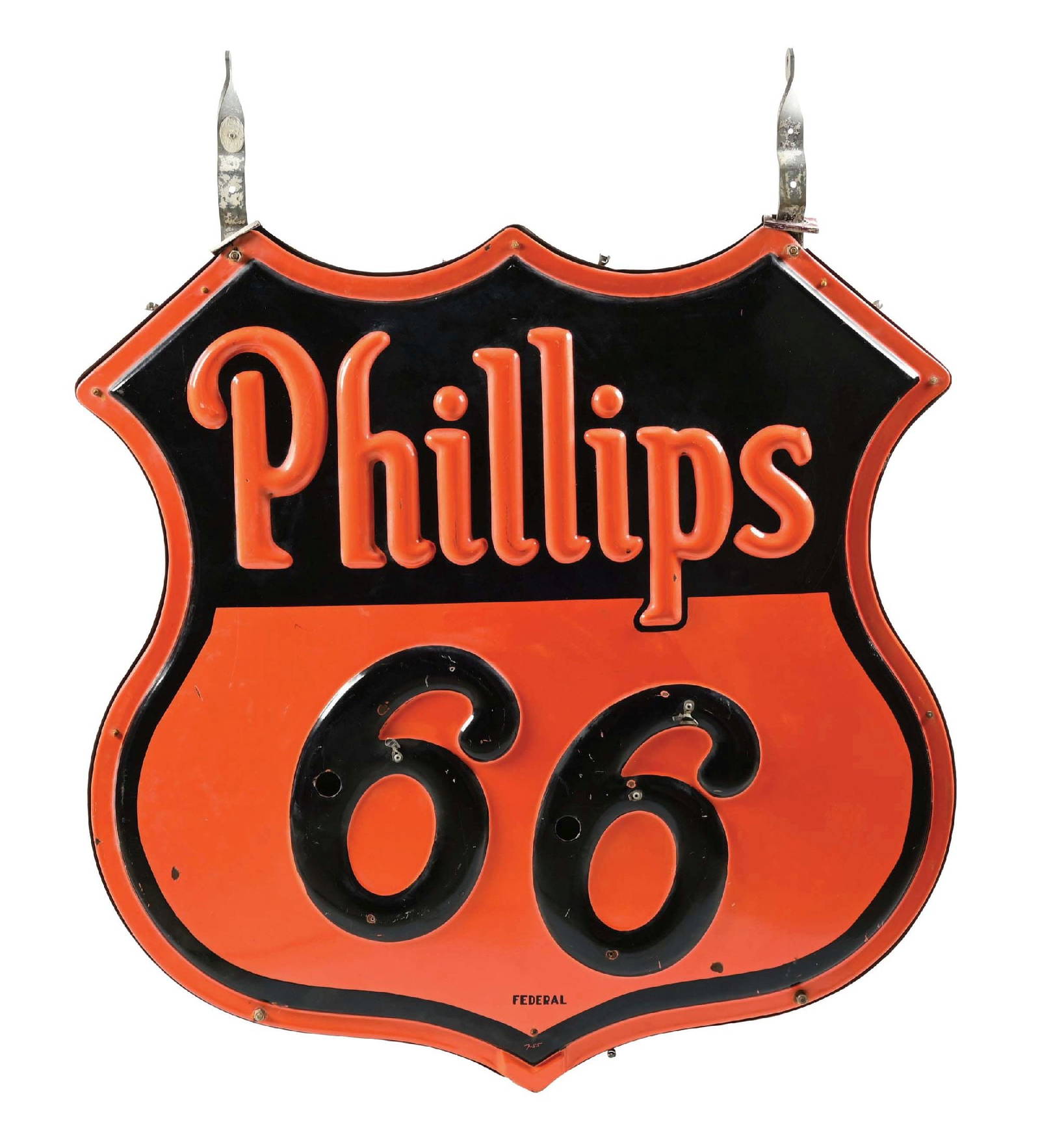 Phillips 66 Gasoline Two Piece Porcelain Shield Sign W/ Hanging ...