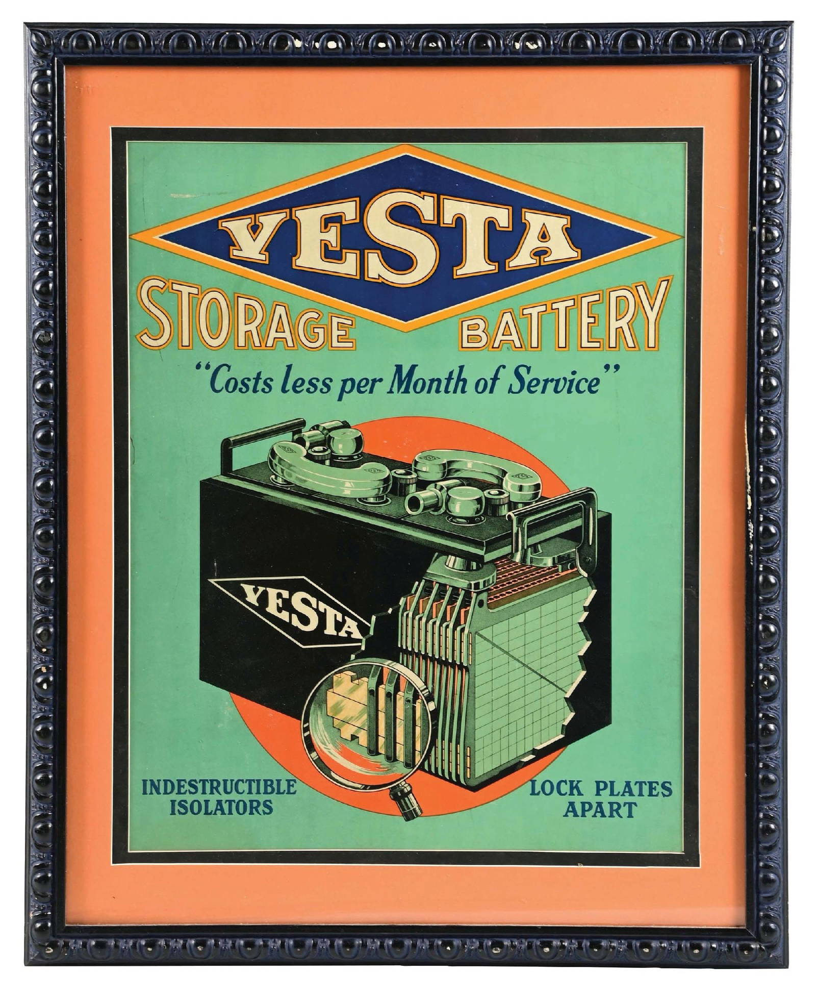 Vesta Storage Battery "cost Less Per Month Of Service" Framed Card ...