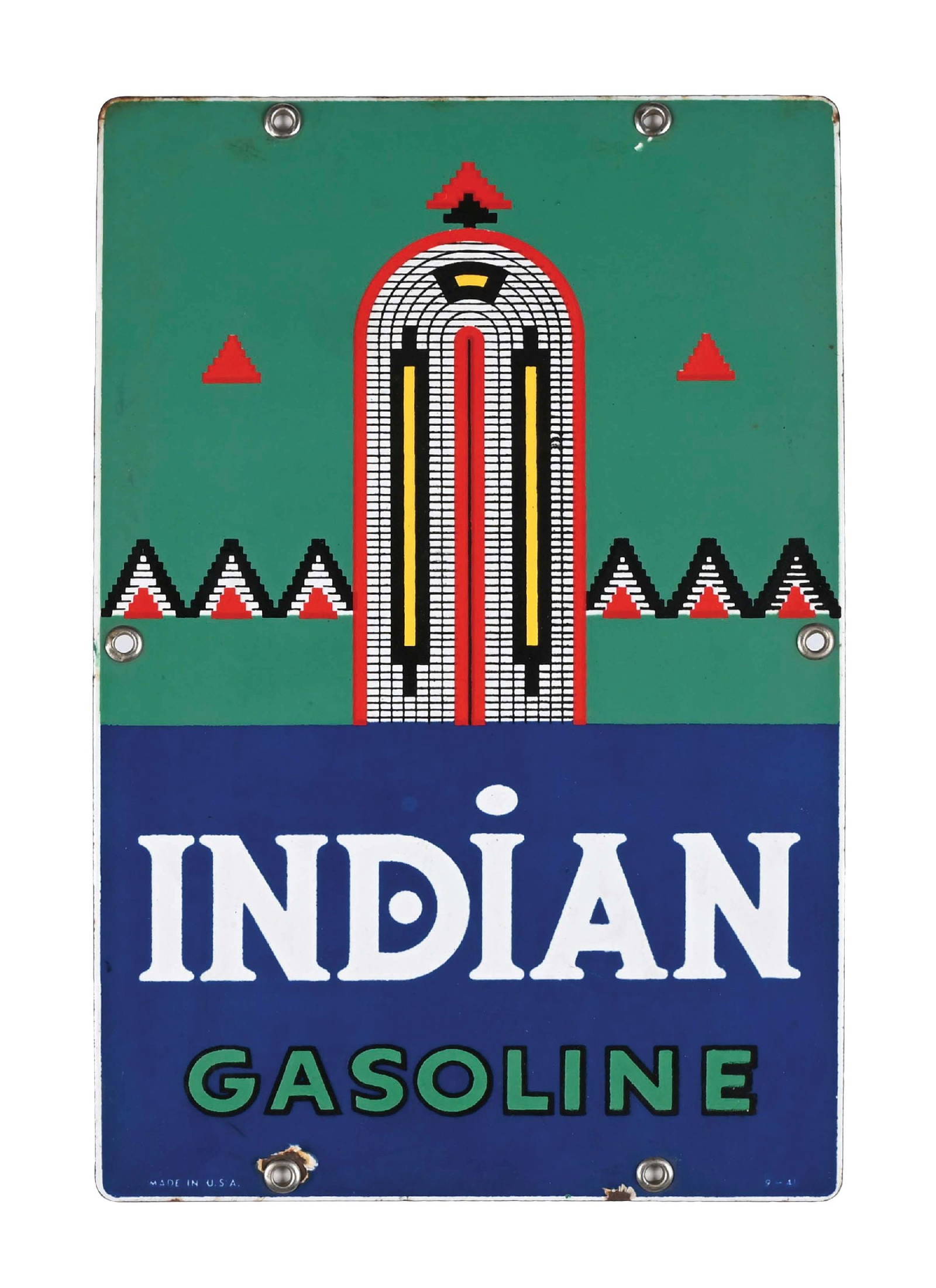 Indian Gasoline Porcelain Pump Plate Sign Auction