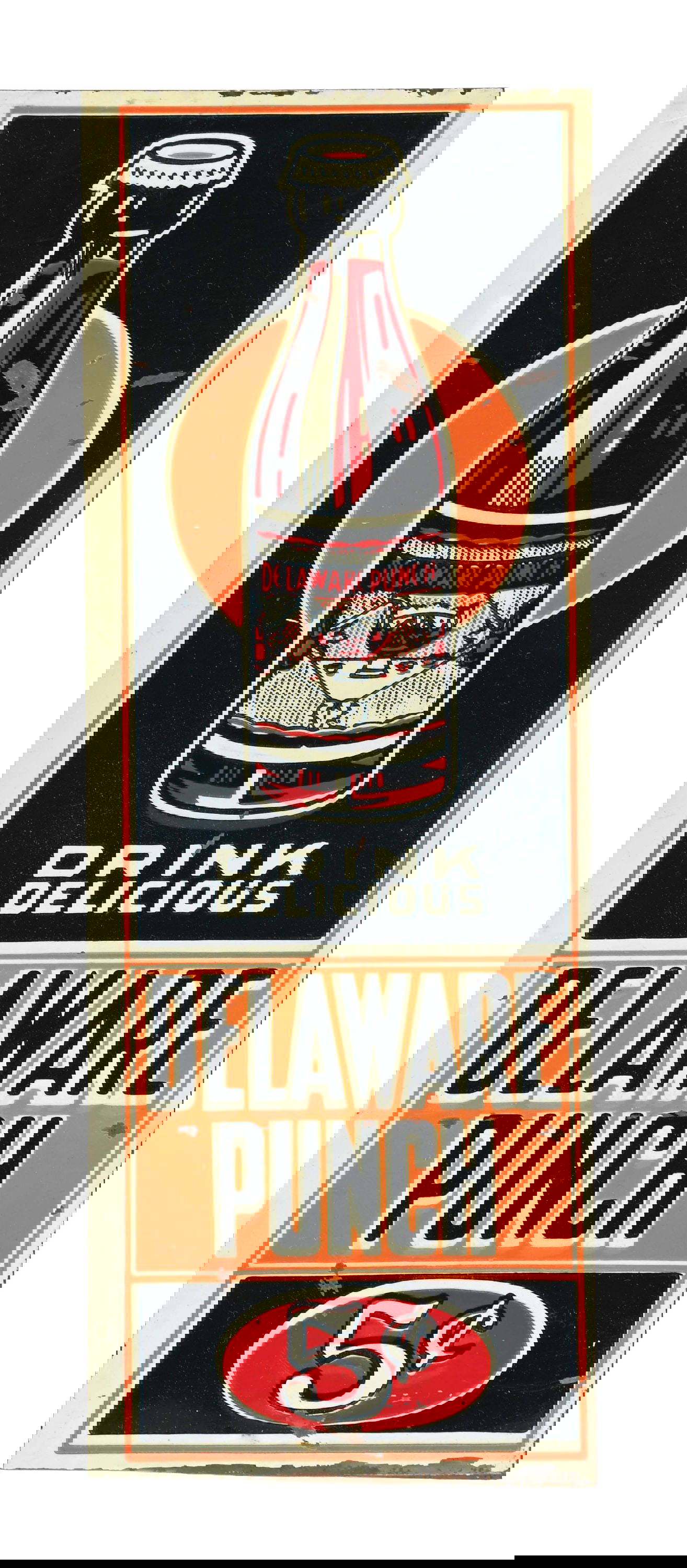 Drink Delicious Delaware Punch Embossed Tin Sign. Auction