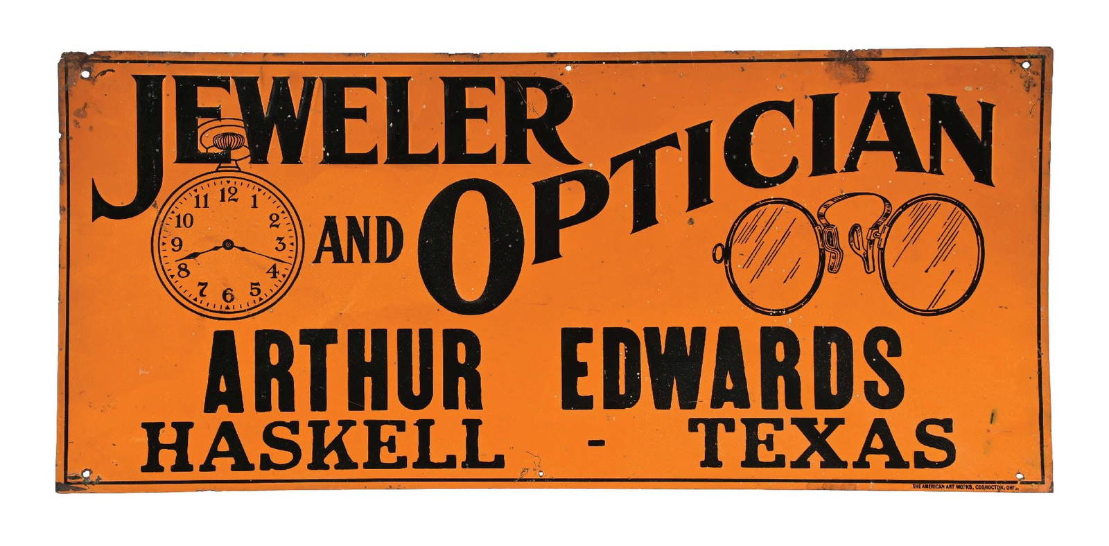 Jeweler And Optician Sign W/ Watch & Glasses Graphic Auction