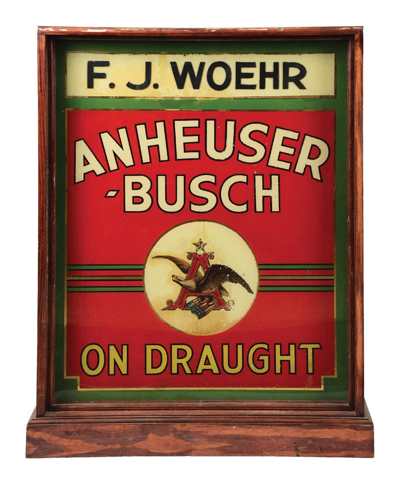 Anheuser-busch On Draught Reverse Glass Sign Auction