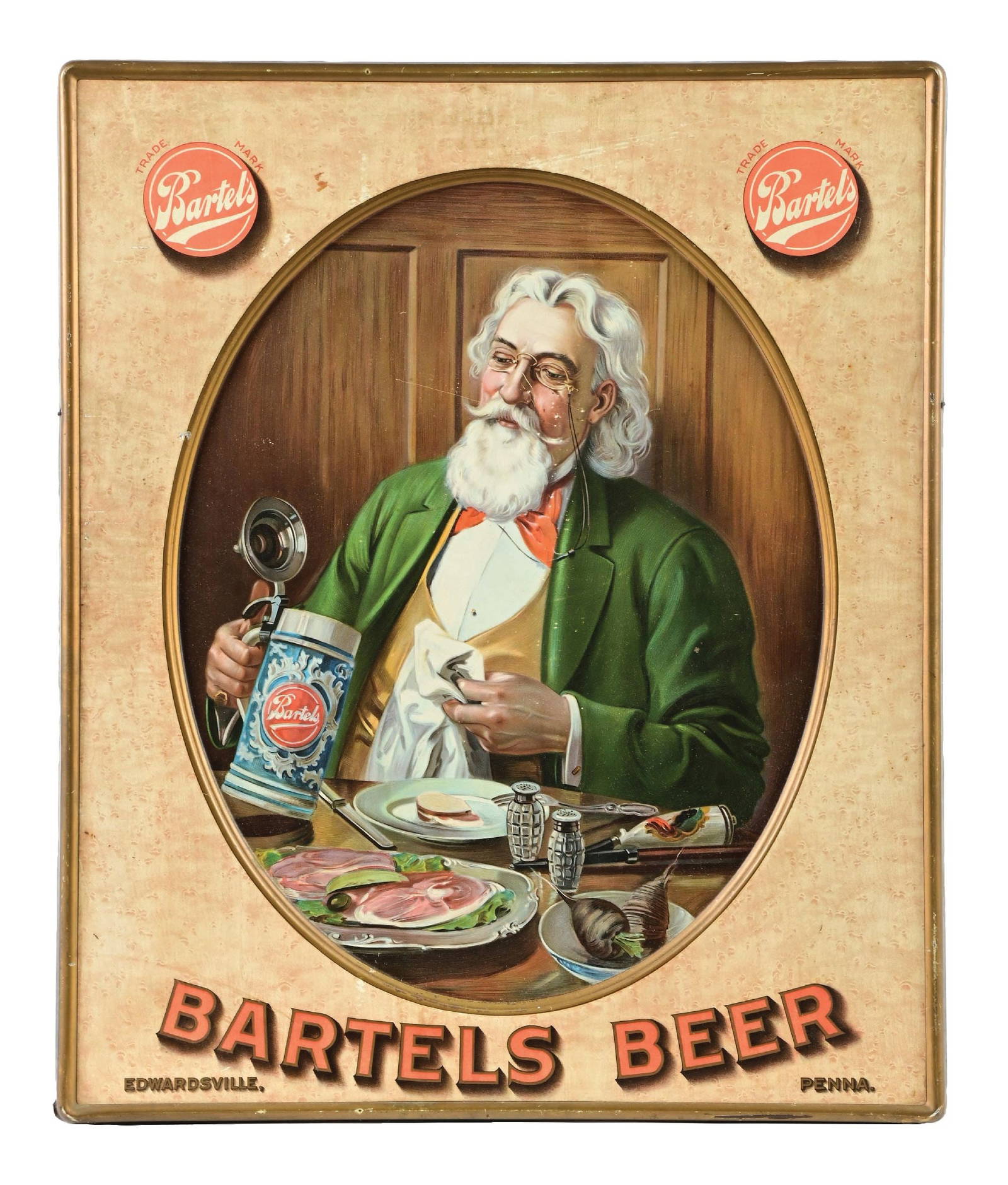 Bartels Beer Sign W/ Man & Stein Graphic Auction