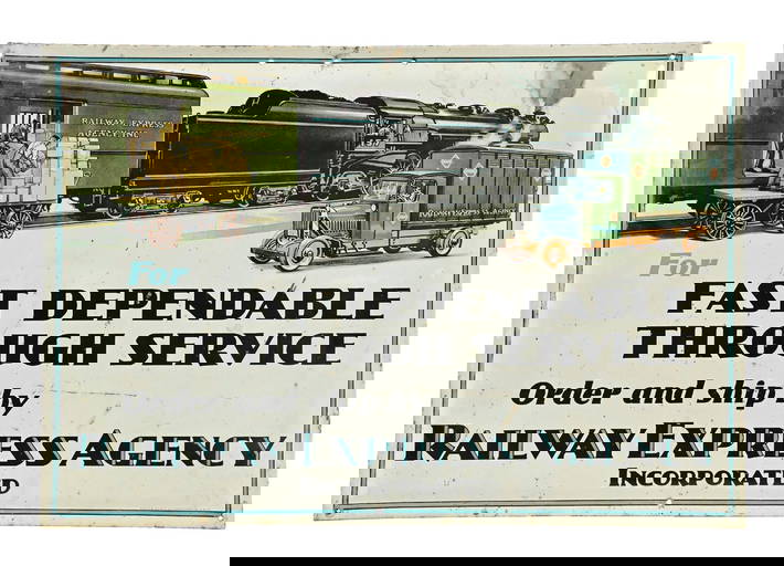 Railway Express Agency Sign W/ Train Graphics.