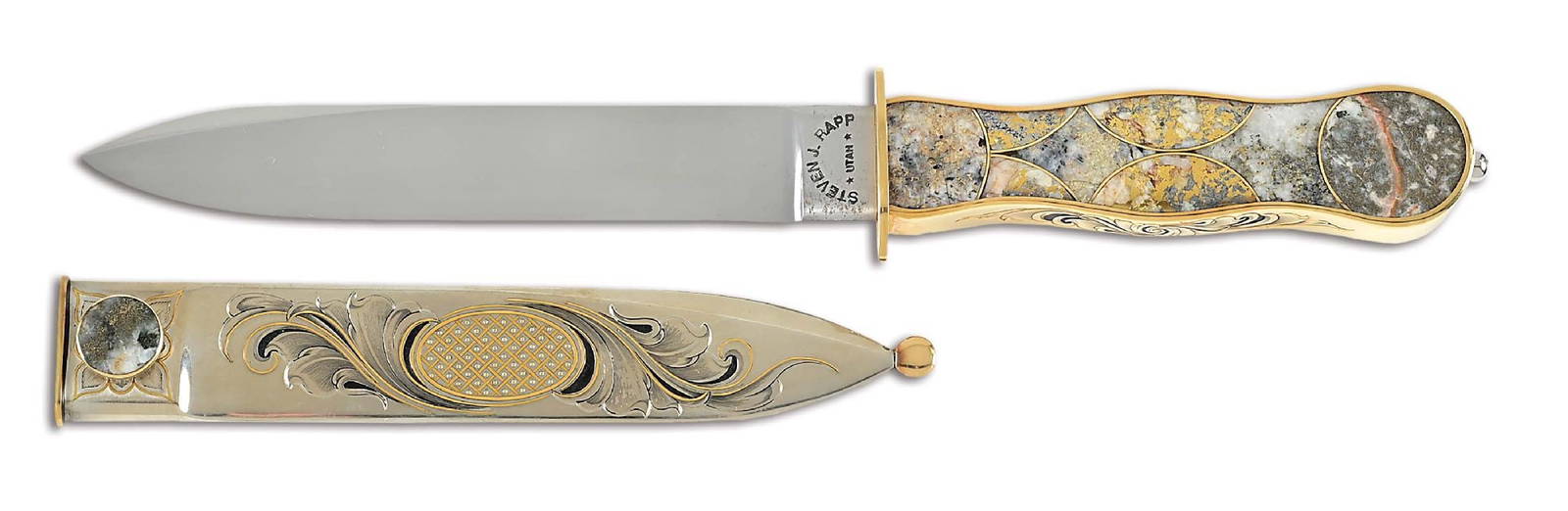 Steven Rapp Custom Gold Quartz Will & Finck Style Dagger. Auction