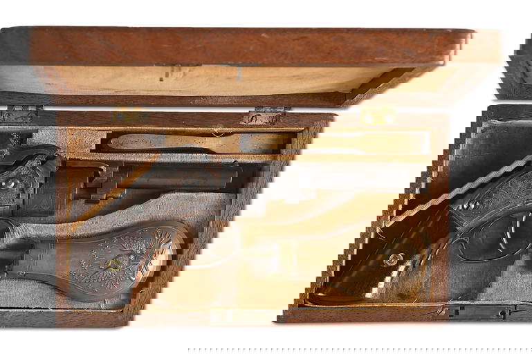 (a) Cased And Engraved Massachusetts Arms Company Pocket Revolver With ...