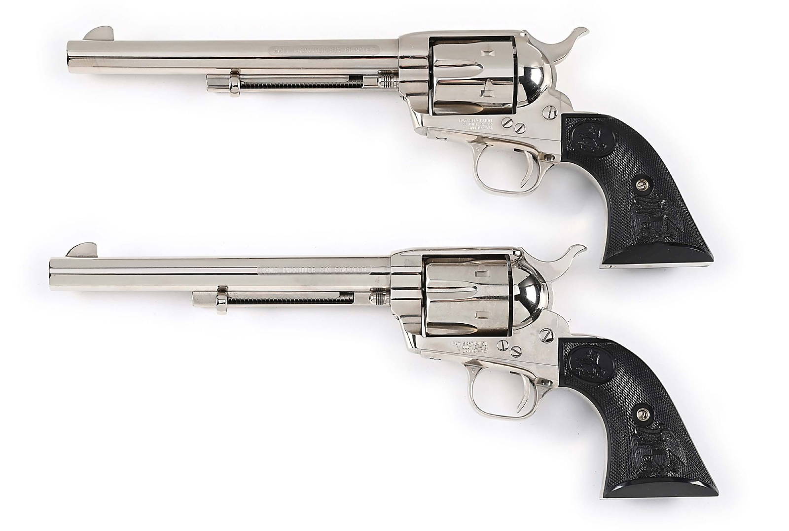 (m) Pair Of 3rd Generation Etched Panel Black Powder Colt Frontier Six ...