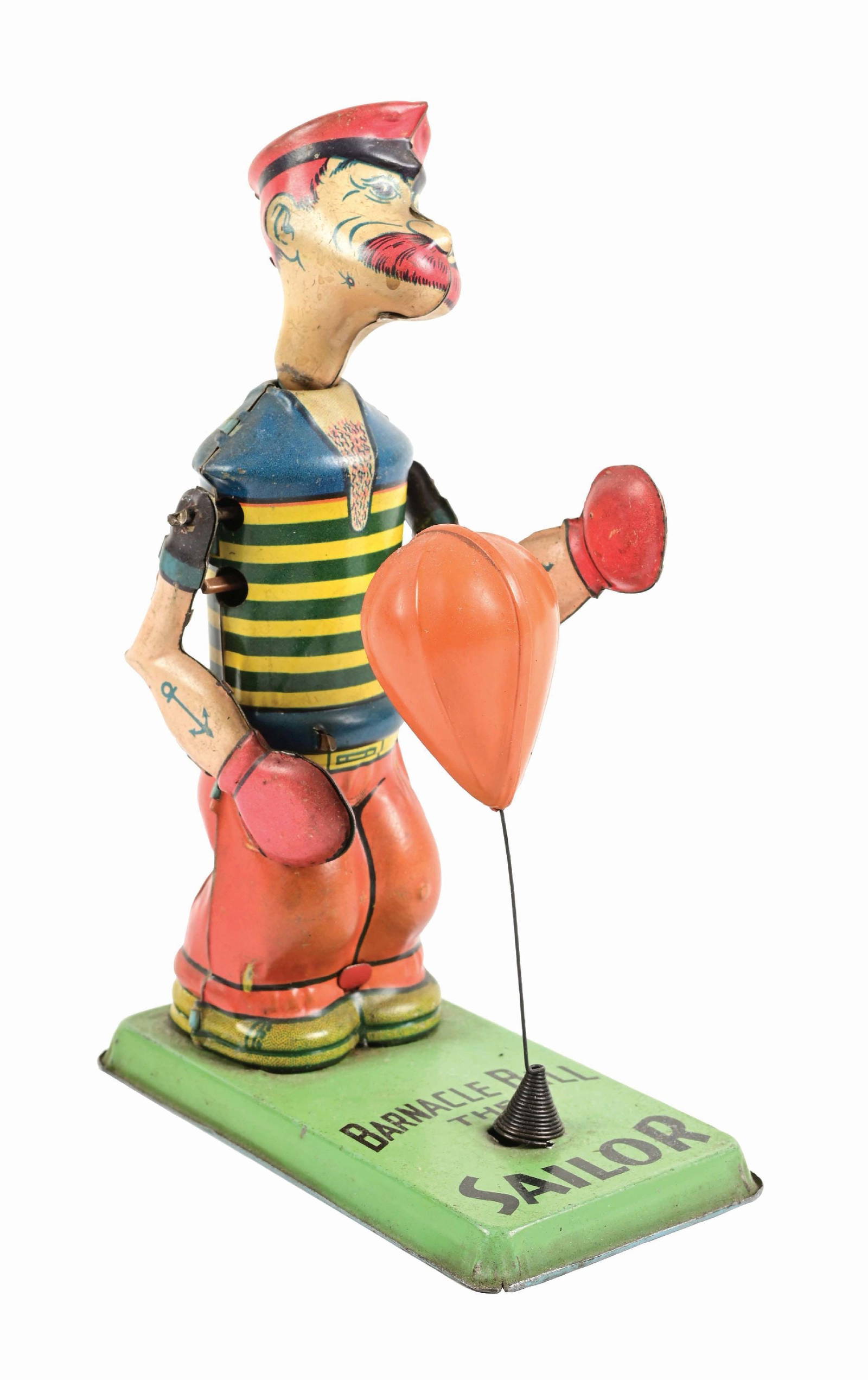 Chein Tin Litho Wind-up Barnacle Bill The Sailor Floor Puncher Toy Auction