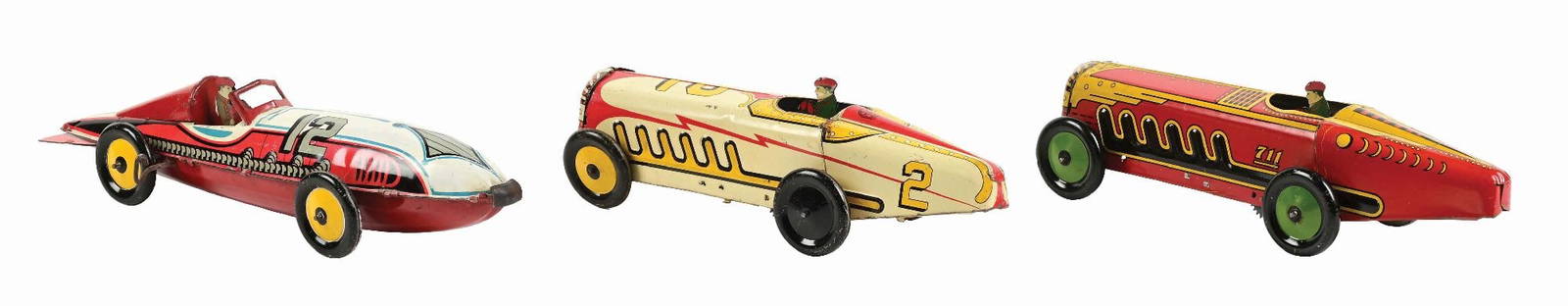 Lot Of 3: Tin Litho Wind-up Marx Race Car Toys Auction
