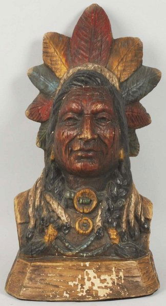 Carved Wood Indian Head Bust.