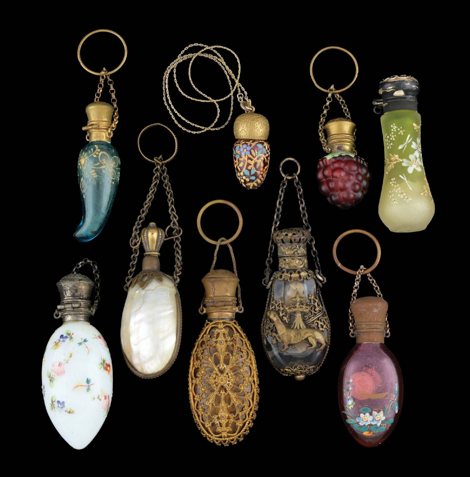 Collection Of 9: Antique Snuff Vials Auction