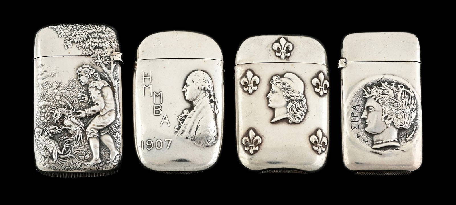 Lot Of 4: Sterling Silver Match Safes W/ Figures Auction