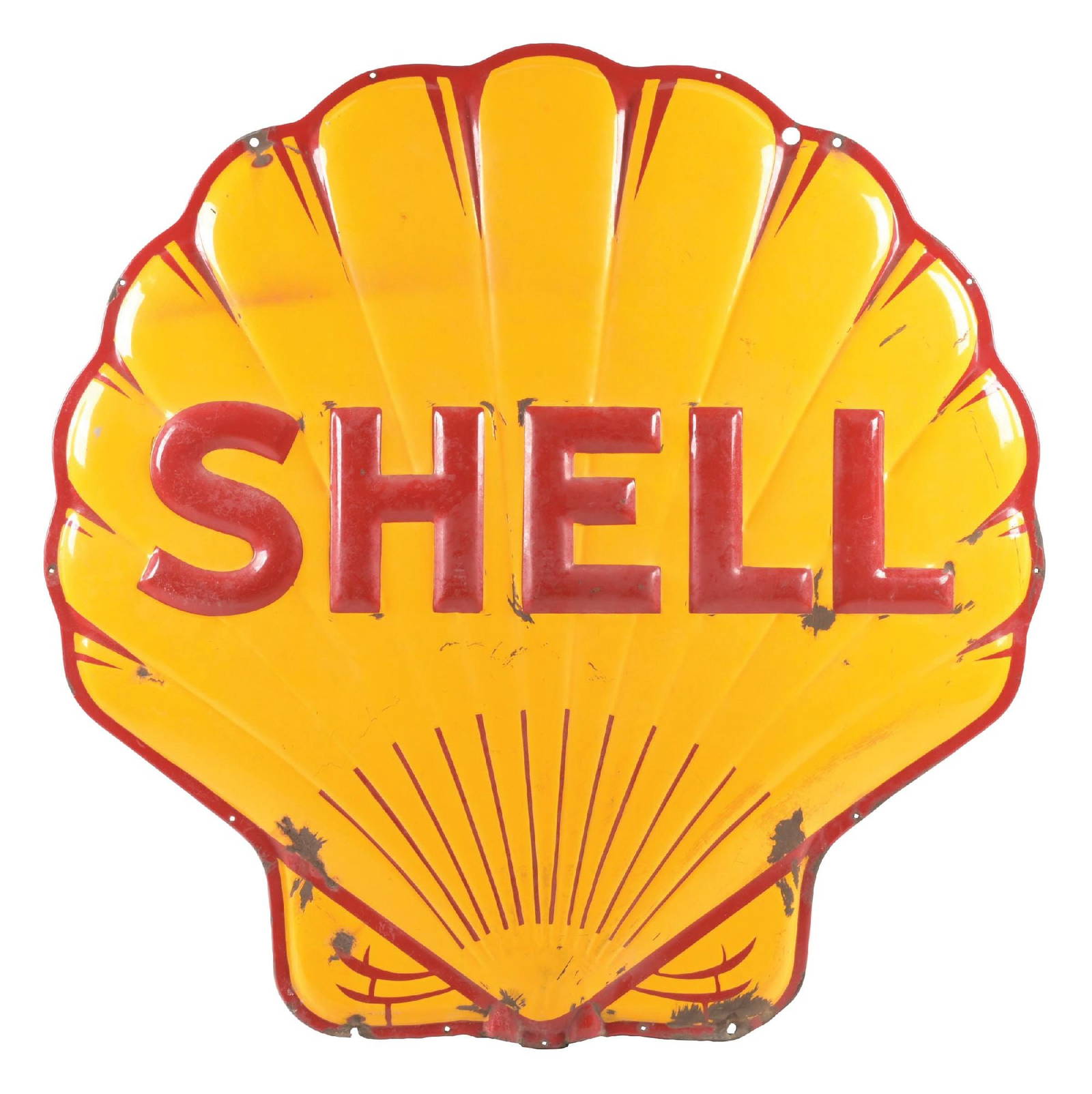Shell Gasoline Embossed Porcelain Clam Shell Sign Auction