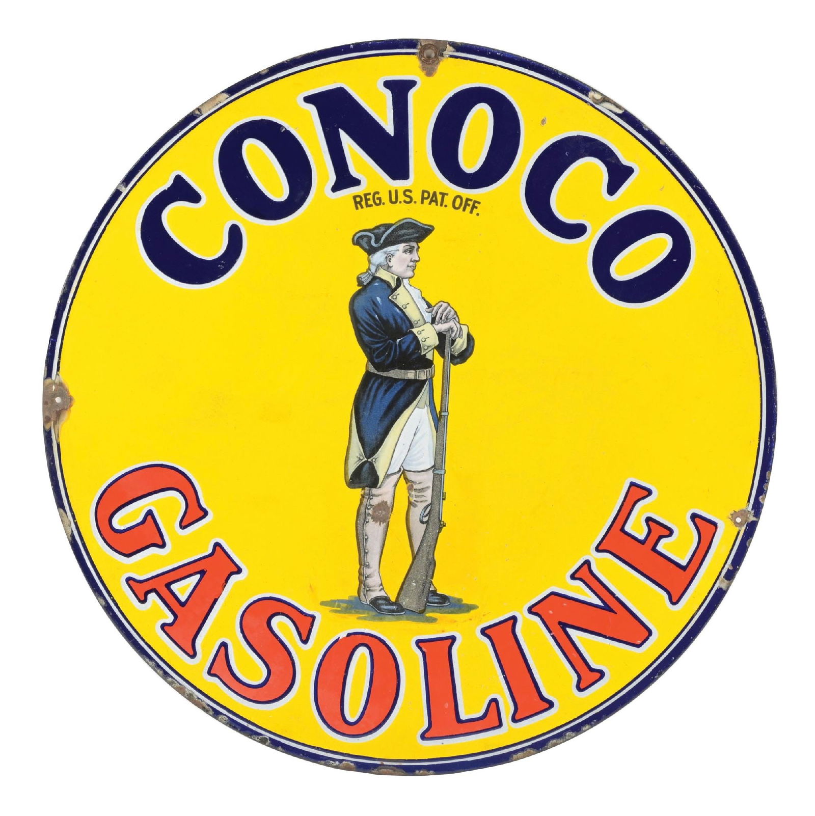 Conoco Gasoline Porcelain Sign W/ Minuteman Graphic Auction