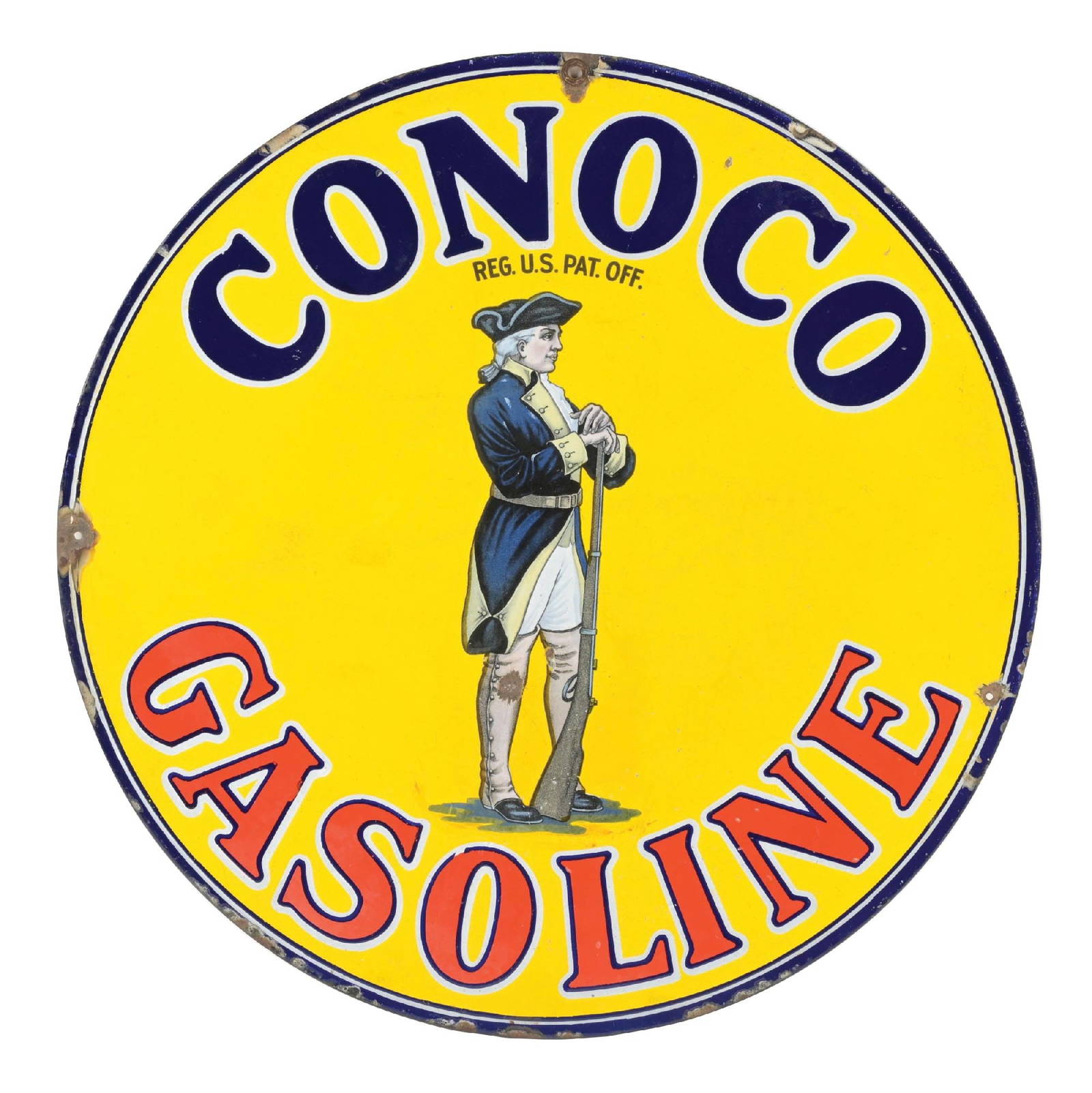 Conoco Gasoline Porcelain Sign W/ Minuteman Graphic Auction
