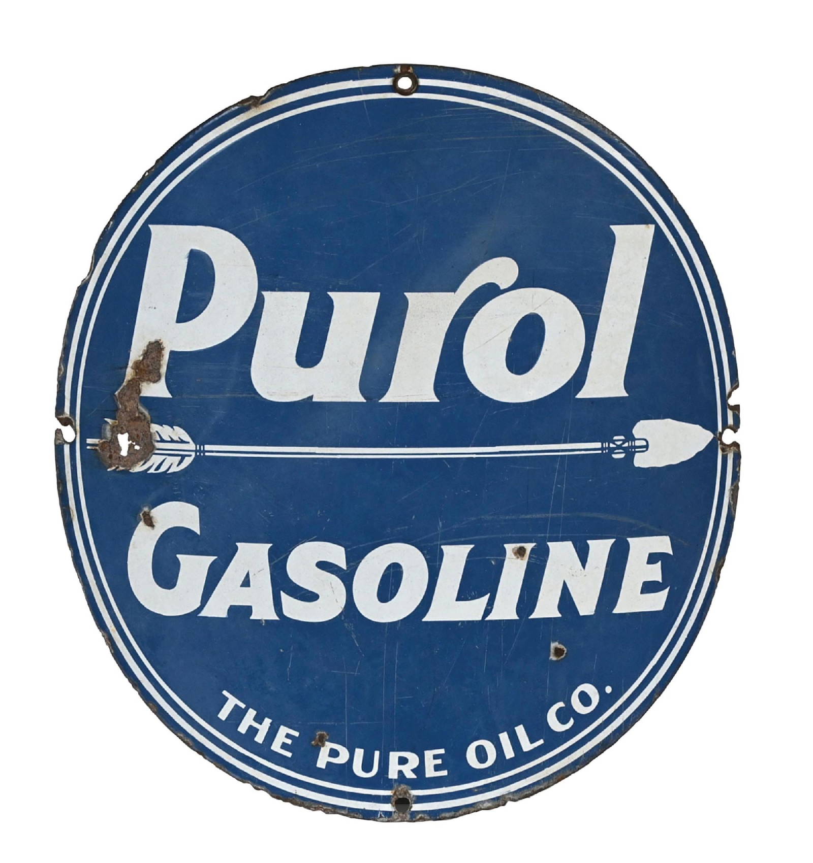 Purol Gasoline Curved Porcelain Pump Plate Sign Auction