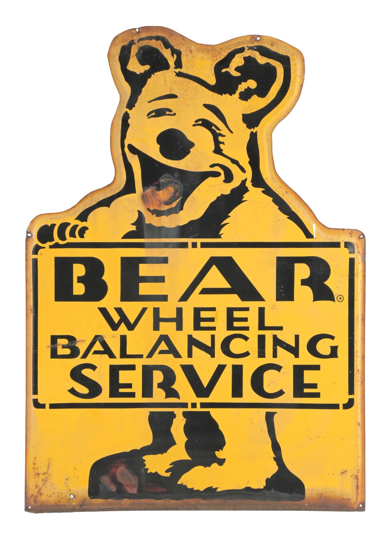 Bear Wheel Balancing Service Diecut Tin Sign Auction