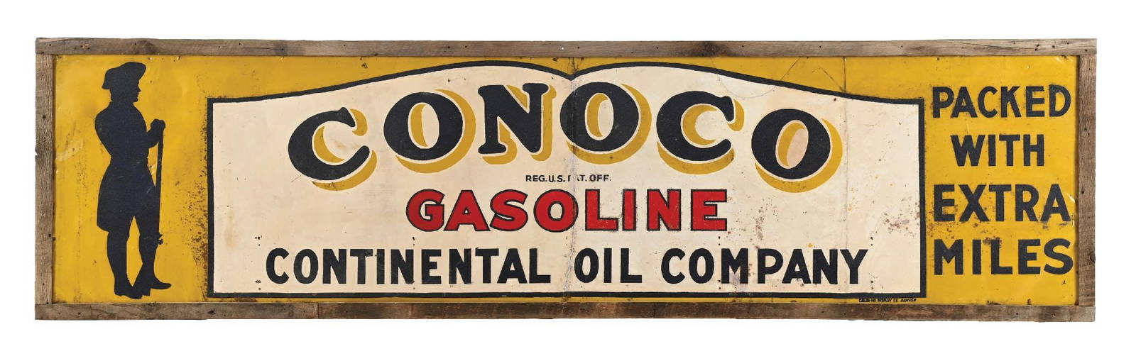 Rare Conoco Gasoline Sand Painted Tin Sign W/ Wooden Frame Auction