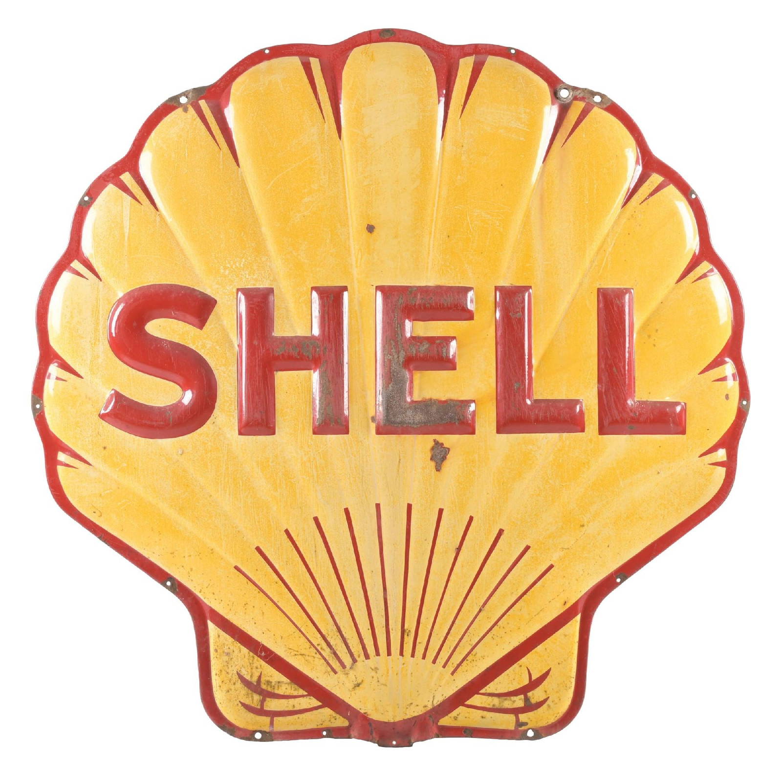Shell Gasoline Embossed Porcelain Clam Shell Sign Auction