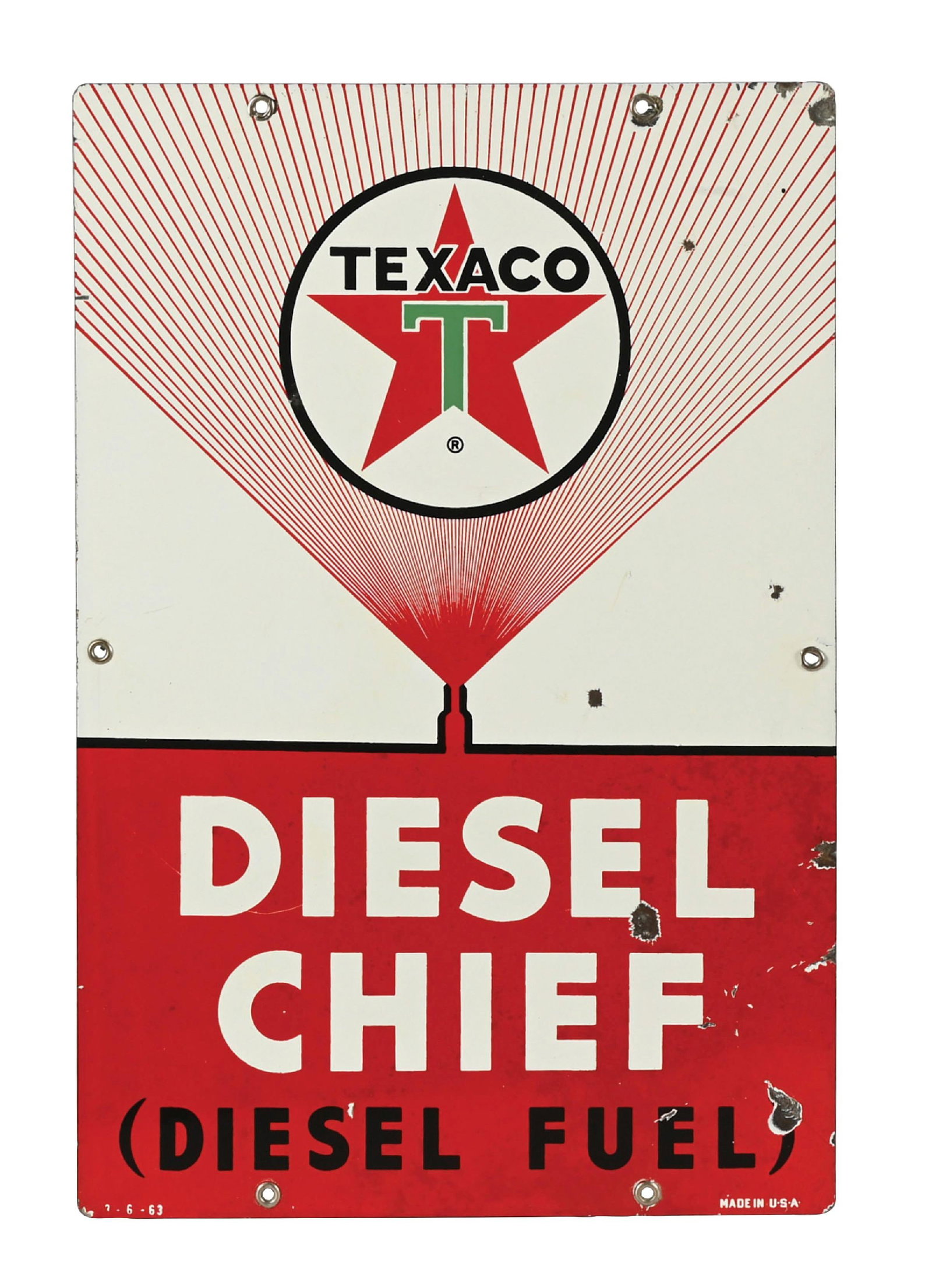 Texaco Diesel Chief Porcelain Pump Plate Sign Auction