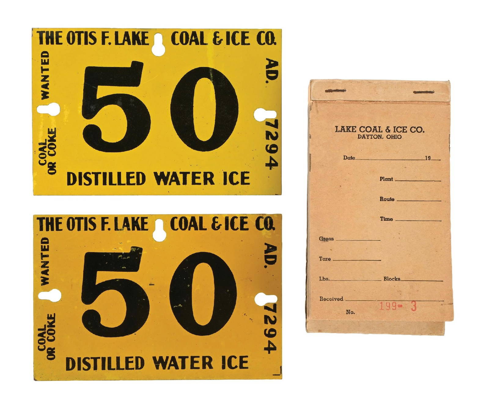 Collection Of 3: Otis Lake Coal & Ice Company Tin Signs W/ Original ...