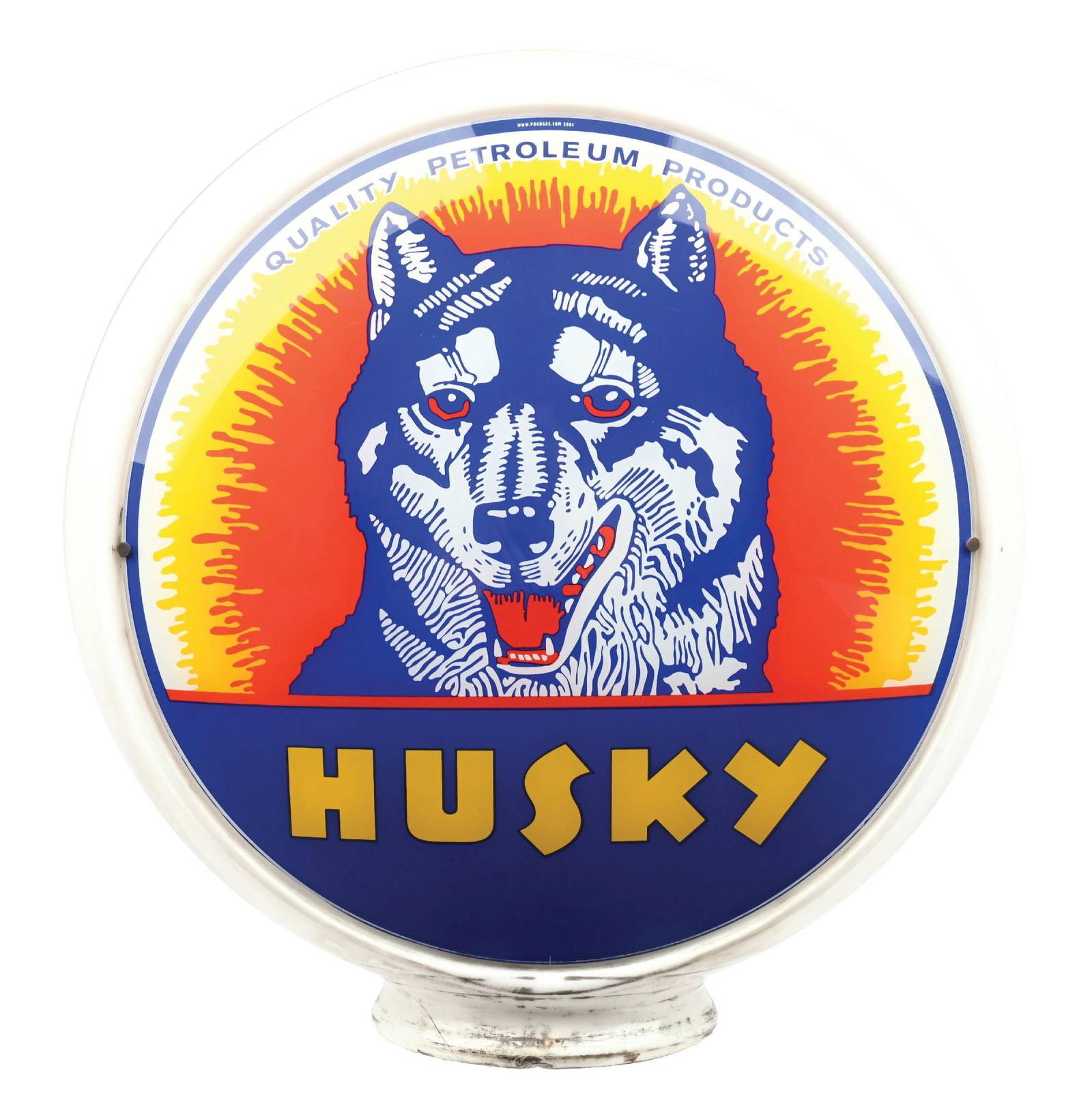 Husky Gasoline Reproduction 13.5" Globe On Wide Milk Glass Body Auction