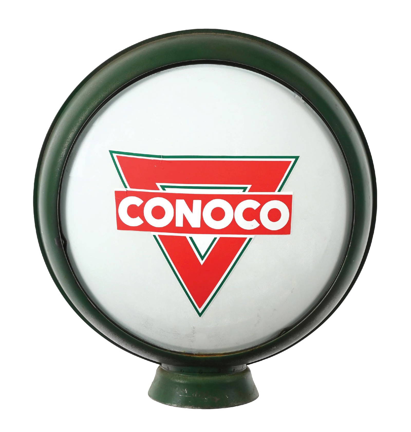 Conoco Gasoline Single 15" Globe Lens On Metal High Profile Body Auction