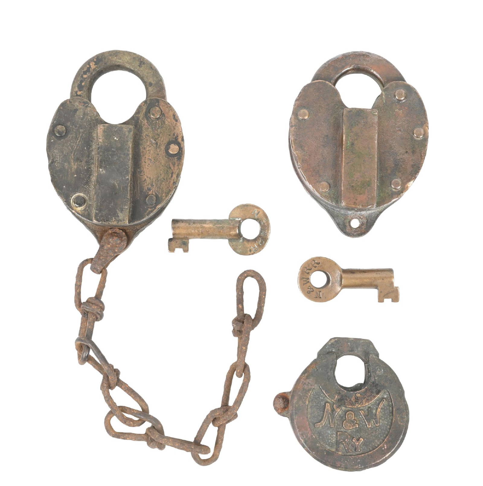 Lot Of 3 Railroad Padlocks & Keys Auction