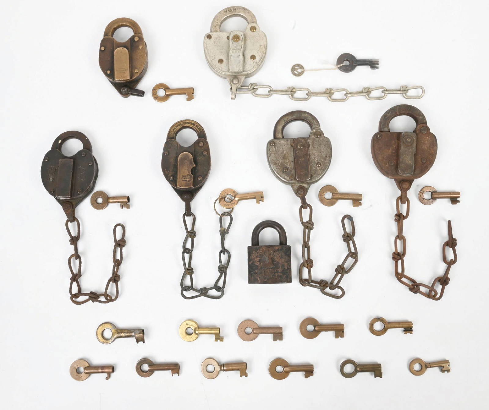 Lot Of 8 Railroad Locks & Keys Auction